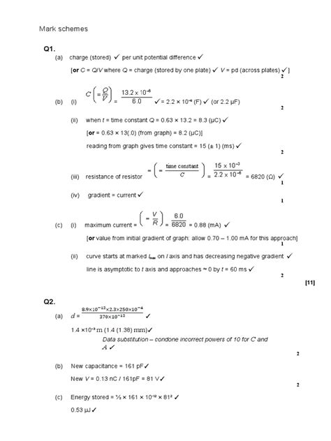 Capacitors Long Answer Questions Mark Scheme Pdf Capacitor Quantity