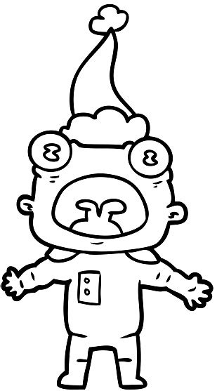 산타 모자를 쓰고 의사 소통하는 이상한 외계인의 손으로 그린 선 그림 귀여운에 대한 스톡 벡터 아트 및 기타 이미지 귀여운