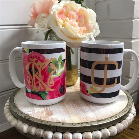 Striped Monogrammed Mug Monogrammed Coffee Cup Etsy