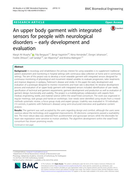 An Upper Body Garment With Integrated Sensors For People With Neurological Disorders Early