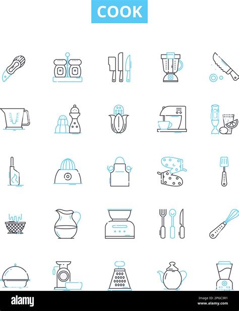 Cook Vector Line Icons Set Clean Prep Chop Mince Slice Dice