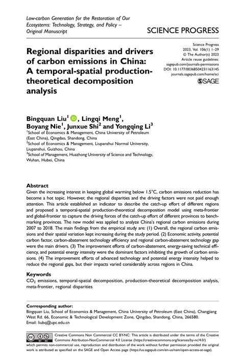 Pdf Regional Disparities And Drivers Of Carbon Emissions In China A Temporal Spatial