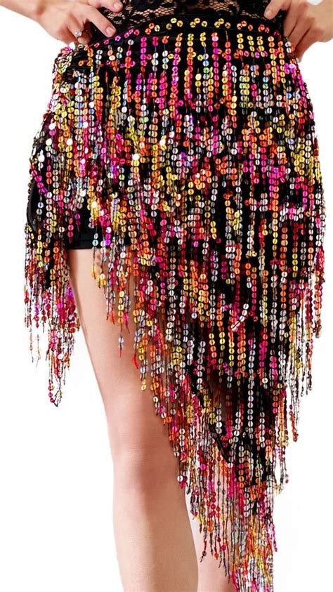 Belly Dance Shiny Multicolored Sequins Tassel Triangle Wrap Hip Scarf