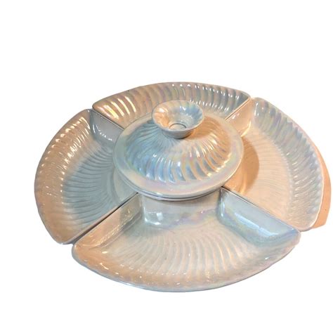 Vintage Maurice Of Cali Lazy Susan Set Iridescence Serving Platter