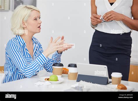 Female Architect Explaining Architectural Model On Table In Meeting Stock Photo Alamy