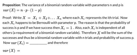 Solved Proposition The Variance Of A Binomial Random Variable With