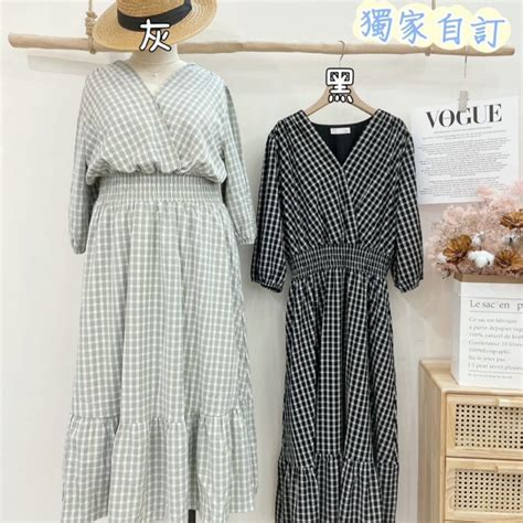 秋品預購lady格紋交叉V領洋裝 AB co