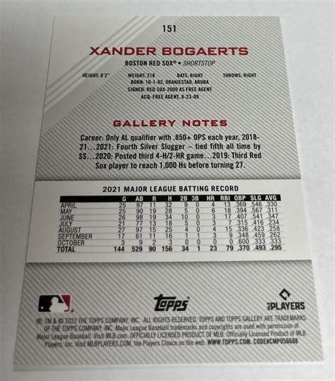 2022 Topps Gallery Baseball 151 Xander Bogaerts Boston Red Sox Ebay
