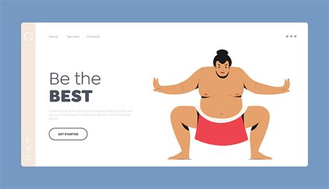 스모 스포츠 랜딩 페이지 템플릿 스모 레슬러 남자 전통 일본 무술 일본 스포츠맨 발표 스모에 대한 스톡 벡터 아트 및 기타