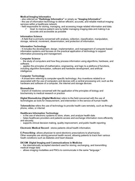 Informatics Notes Prelim Pdf Random Access Memory Medical Imaging