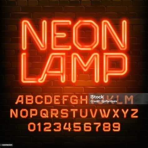 Font Alfabet Lampu Neon Oranye Neon Huruf Retro Dan Angka Latar