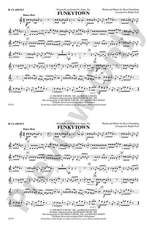 Funkytown 1st B Flat Clarinet 1st B Flat Clarinet Part Digital