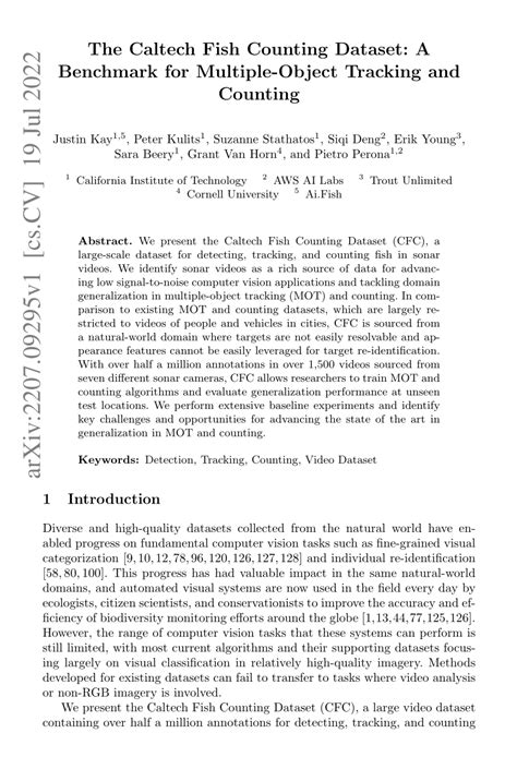 PDF The Caltech Fish Counting Dataset A Benchmark For Multiple Object Tracking And Counting