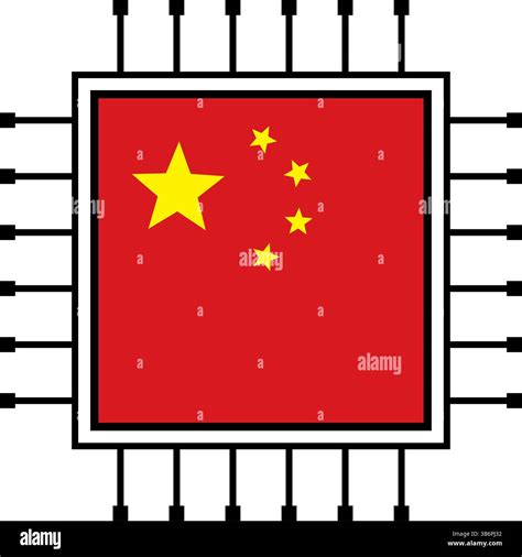 Vector Illustration Set Of AI Microchips CPU Processor Icons With Flag Technology For