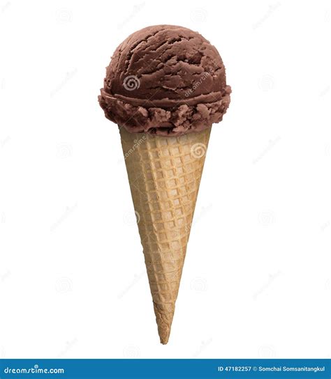 Helado De Chocolate En Un Cono En El Fondo Blanco Imagen De Archivo