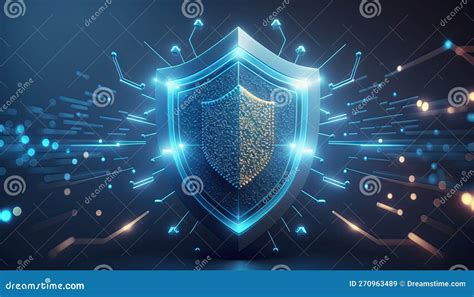 Cyber Security Digital Data Protection Shield On Blue Background