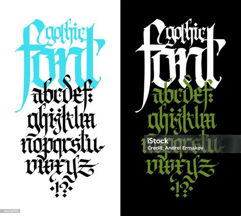 고딕 벡터 흰색 배경의 소문자입니다 아름답고 세련된 서예 문신과 디자인에 대한 우아한 유럽 서체 중세 게르만 모던 스타일 개체 그룹에 대한 스톡 벡터 아트 및 기타 이미지