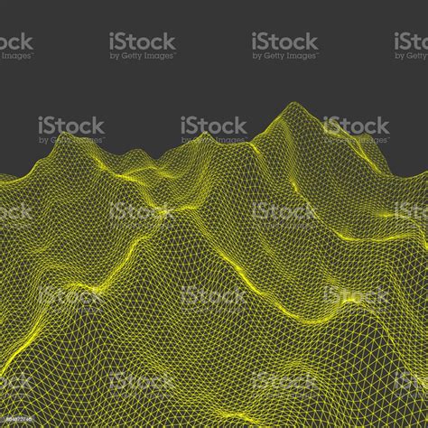 추상적인 벡터 풍경 배경입니다 사이버 공간 격자입니다 3d 기술 벡터 일러스트입니다 0명에 대한 스톡 벡터 아트 및 기타 이미지