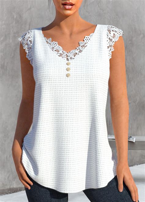 White Lace V Neck Tank Top Usd 3598