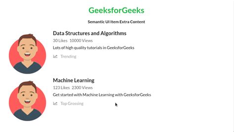 Semantic Ui Item Extra Content Geeksforgeeks