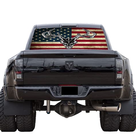 Buy Graphix Express Truck Back Window Graphics Deer Hunter Skull Flag