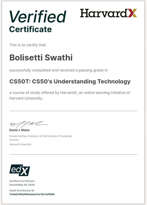 Swathi Bolisetti On Linkedin Cs50 Understandingtechnology Edx
