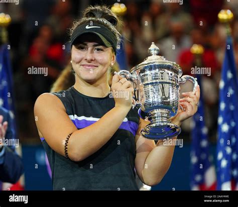 Canadian Tennis Player Bianca Andreescu Holding Trophy During