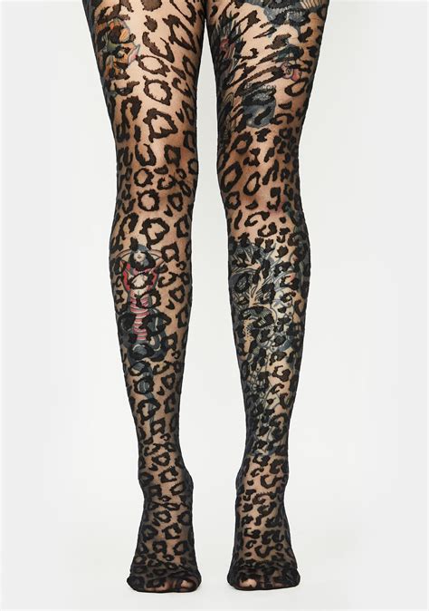 Leopard Spot Printed Tights Black Dolls Kill