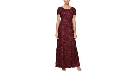 Alex Evenings Long A Line Rosette Dress With Sequin Detail In Red Lyst