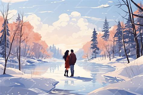 Premium Ai Image Romantic Couple Digital Illustration Ai Generated