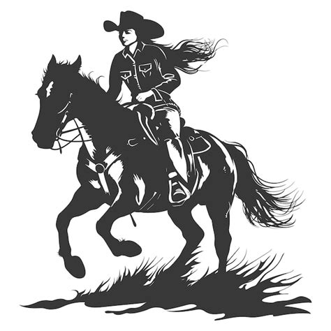 Silueta De Vaquera Montando A Caballo Sola Sólo Color Negro Vector Premium
