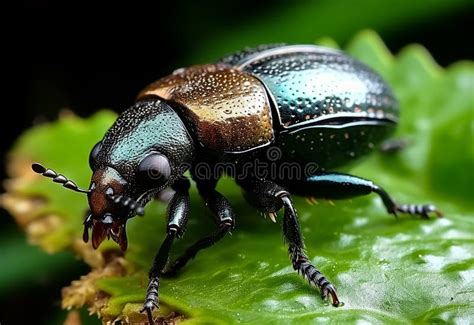 Colorful Beetle Eats Green Leaves Closeup Leptinotarsa Stock Illustration Illustration Of