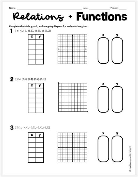Relations And Functions Algebra 1 Skills Practice Worksheet By Lisa Davenport