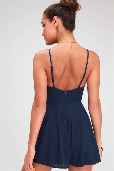 Cute Navy Blue Romper Woven Surplice Romper Surplice Romper Lulus