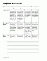 Scoring Rubric Business Letter Memo Printable 6th 12th Grade TeacherVision
