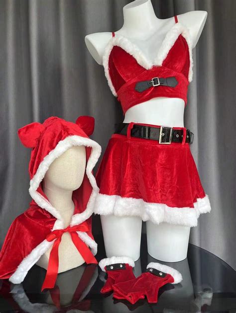 Christmas Costume Womens Sexy Santa Cloak And Mini Skirt Set Party