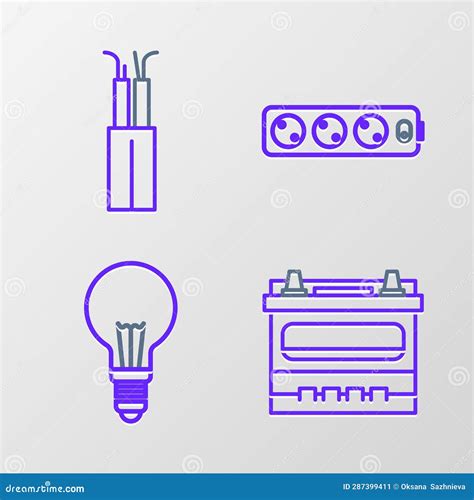 Set Line Car Battery Light Bulb With Concept Of Idea Electric