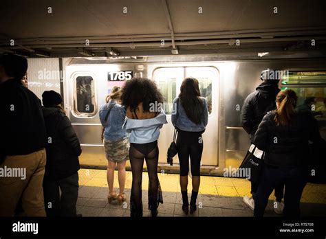 Unidentified Half Naked Woman Waiting For The Subway In New York City