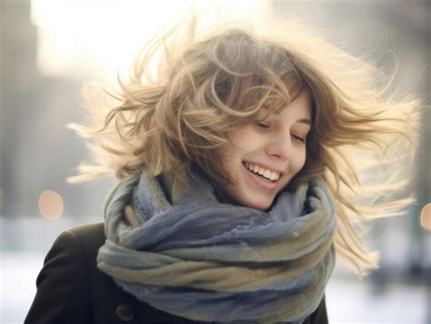 Premium Ai Image Woman Enjoys In The Winter Day In Emotional Playful Pose