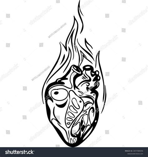 Realistic Heart On Fire Sketch Vector Stock Vector Royalty Free Shutterstock