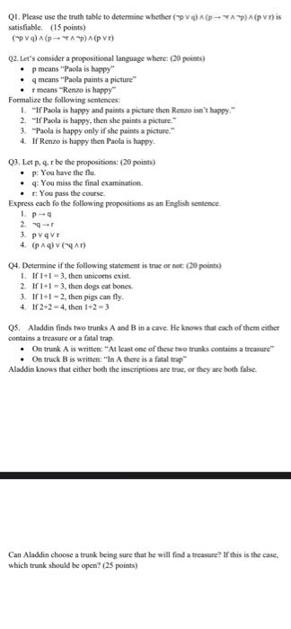 Solved Qi Please Use The Truth Table To Determine Whether