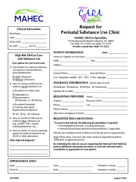 Fillable Online Sys Mahec Request For Perinatal Substance Use Clinic