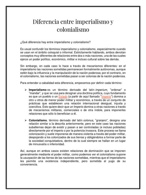 Diferencia Entre Imperialismo Y Colonialismo Pdf Colonialismo