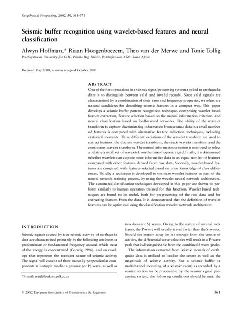 Pdf Seismic Buffer Recognition Using Wavelet Based Features And Neural Classification
