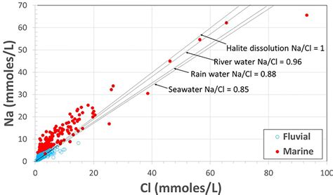 Na Versus Cl Concentrations Of The Fluvial And Marine Groundwater This