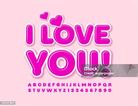 벡터 귀여운 카드 나는 장식 마음으로 당신을 사랑해요 핑크 알파벳 문자와 숫자 세트 공휴일에 대한 스톡 벡터 아트 및 기타