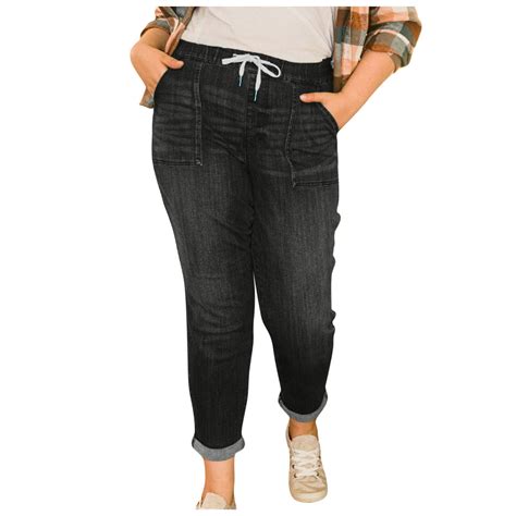 Gipqjk Womens Elastic Drawstring Waist Stretch Denim Skinny Drawstring