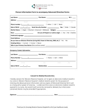 Fillable Online ADVANCE DIRECTIVE Fax Email Print PdfFiller