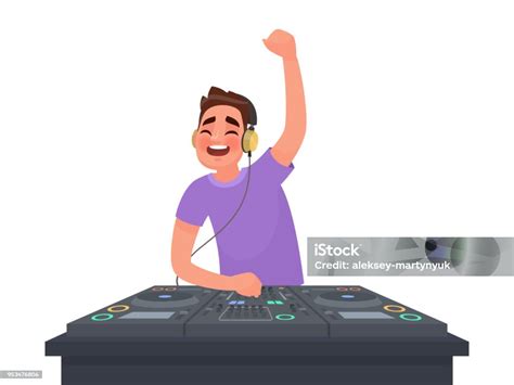 Dj는 흰색 바탕에 턴테이블에서 음악을 재생합니다 벡터 일러스트 레이 션 음악에 대한 스톡 벡터 아트 및 기타 이미지 음악