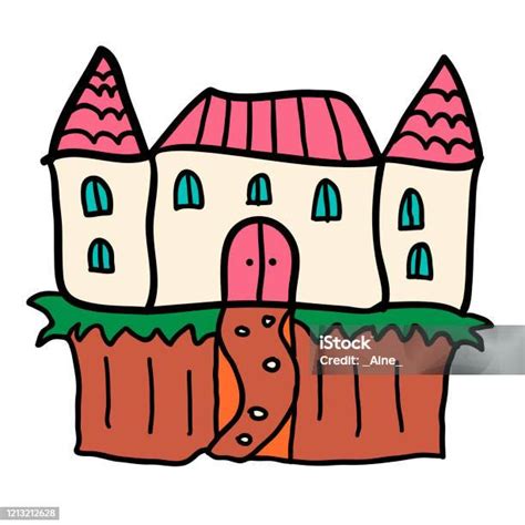 Kastil Linear Doodle Kartun Terisolasi Dengan Latar Belakang Putih